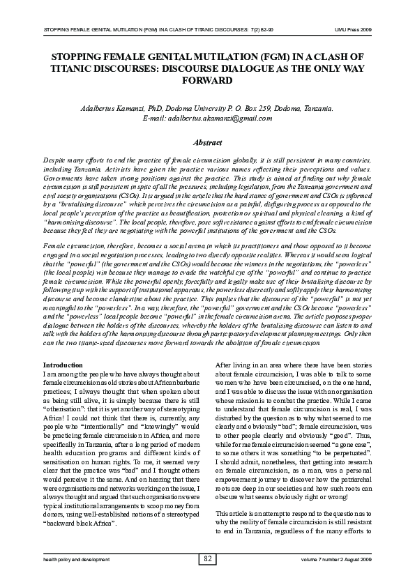 (PDF) StoppIng Female genItal mutIlatIon (FGM) In a clash of tItanIc ...