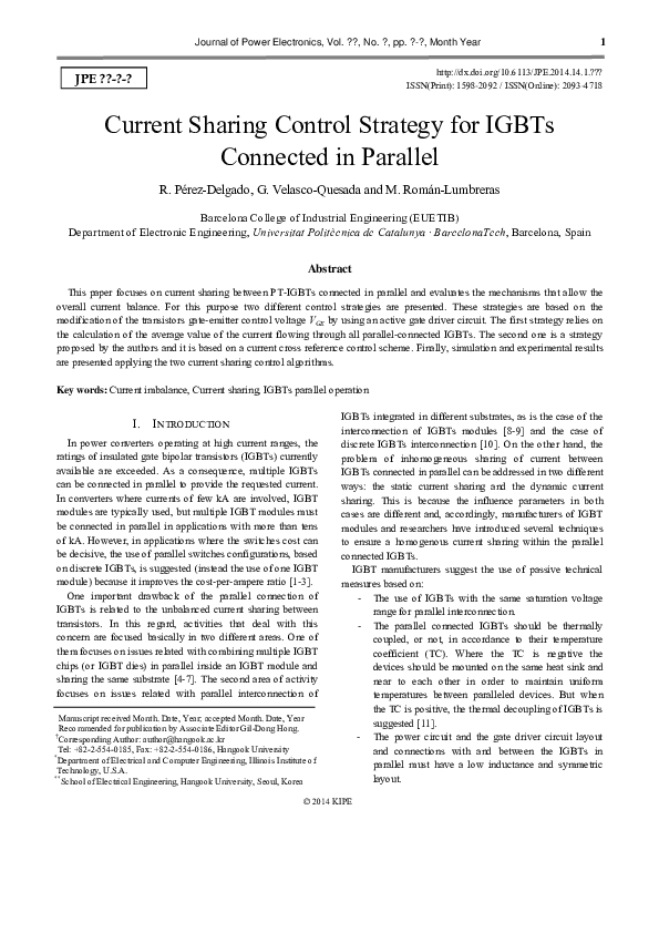 (PDF) Current Sharing Control Strategy for IGBTs Connected in Parallel