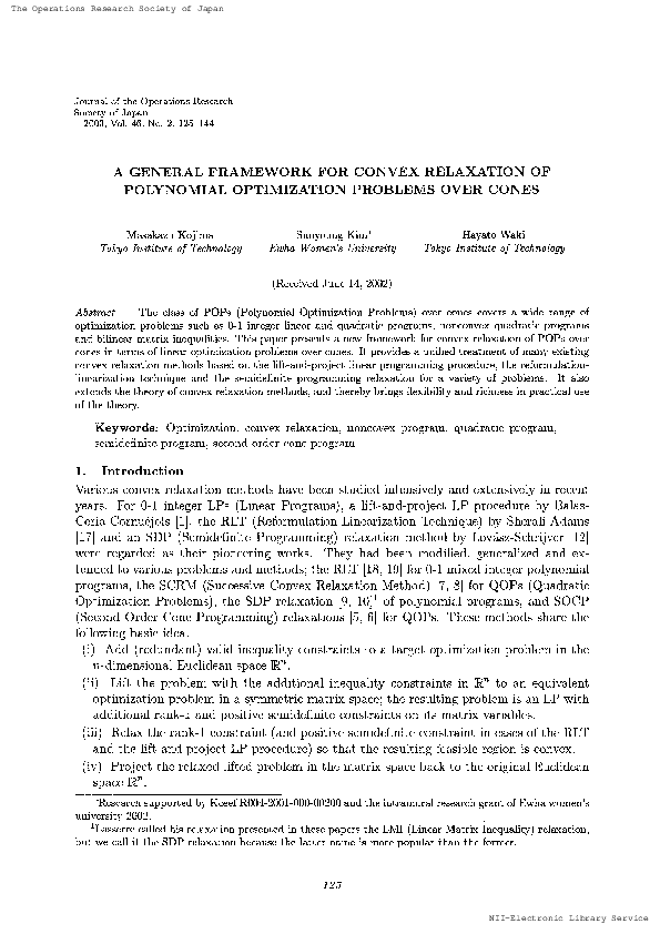 (PDF) A general framework for convex relaxation of polynomial optimization problems over cones