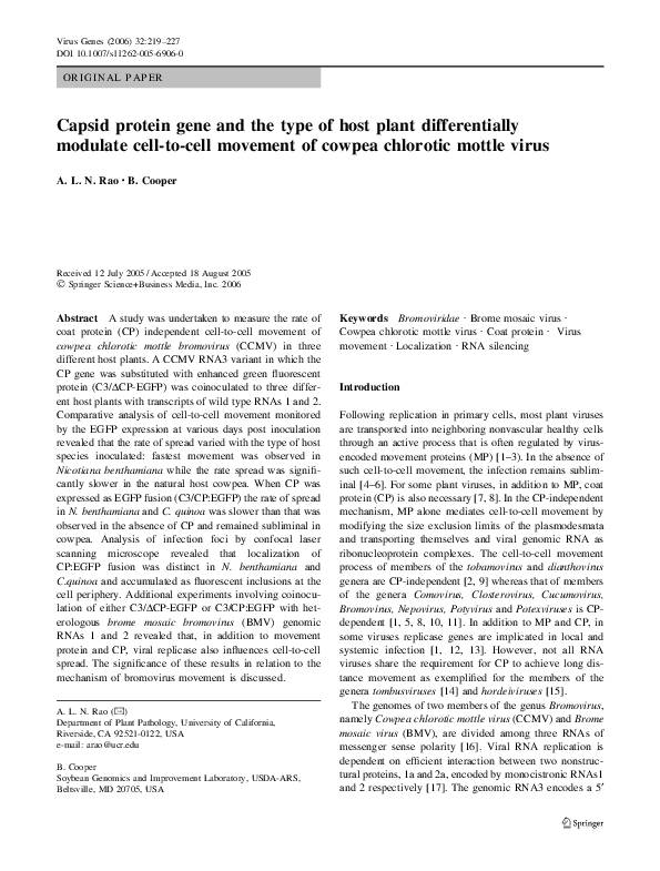 (PDF) Capsid protein gene and the type of host plant differentially ...