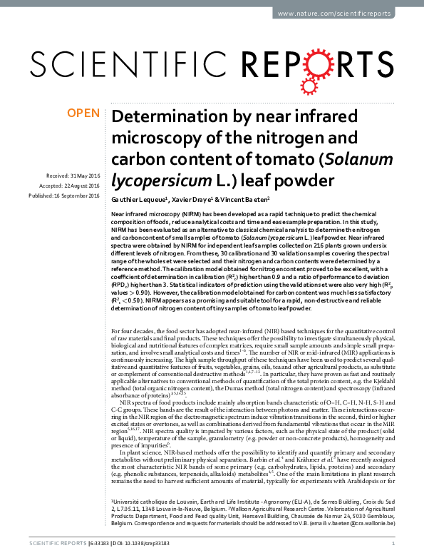 (PDF) Determination by near infrared microscopy of the nitrogen and ...