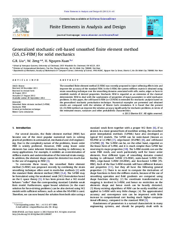 Pdf Generalized Stochastic Cell Based Smoothed Finite Element Method