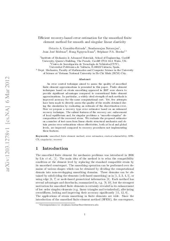 Pdf Efficient Recovery Based Error Estimation For The Smoothed Finite Element Method For