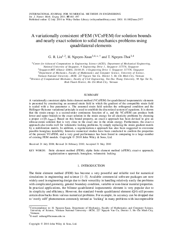 (PDF) A variationally consistent αFEM (VCαFEM) for solution bounds and nearly exact solution to ...