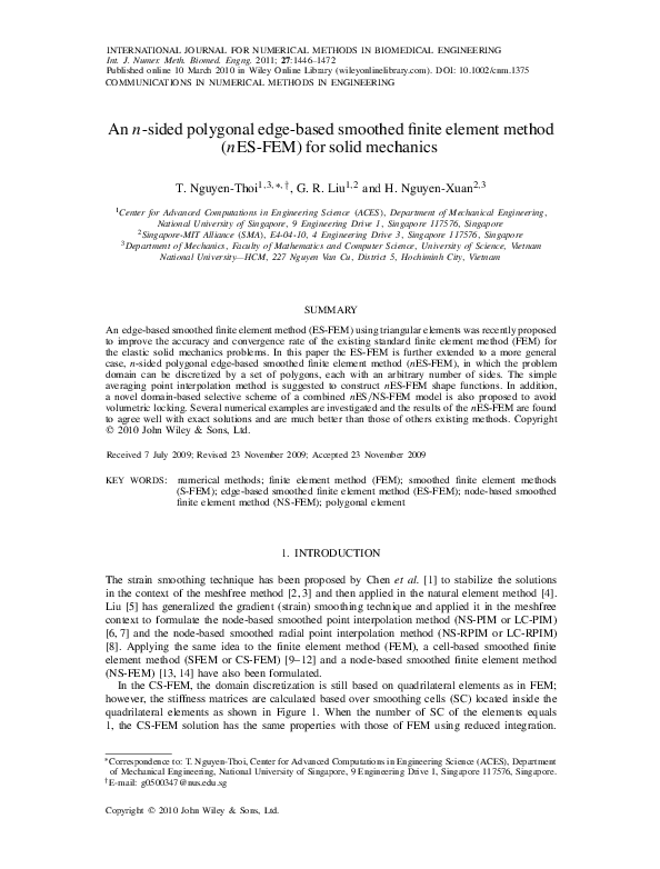 (PDF) An n-sided polygonal edge-based smoothed finite element method (nES-FEM) for solid mechanics