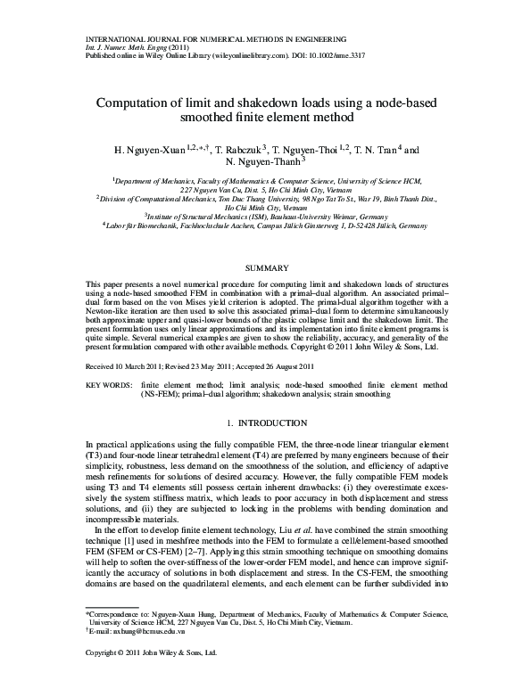 (PDF) Computation of limit and shakedown loads using a node-based smoothed finite element method