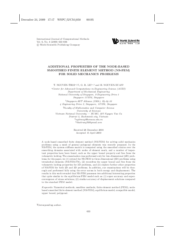 Pdf Additional Properties Of The Node Based Smoothed Finite Element