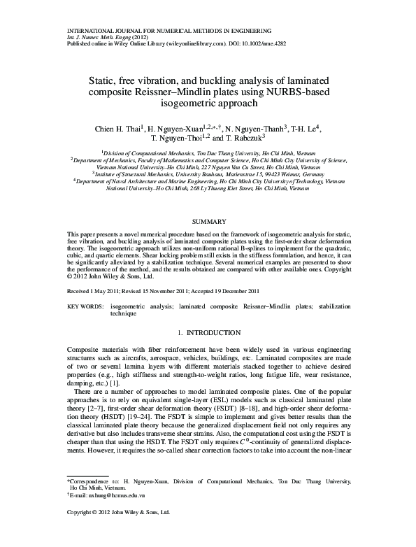 Pdf Static Free Vibration And Buckling Analysis Of Laminated Composite Reissner Mindlin