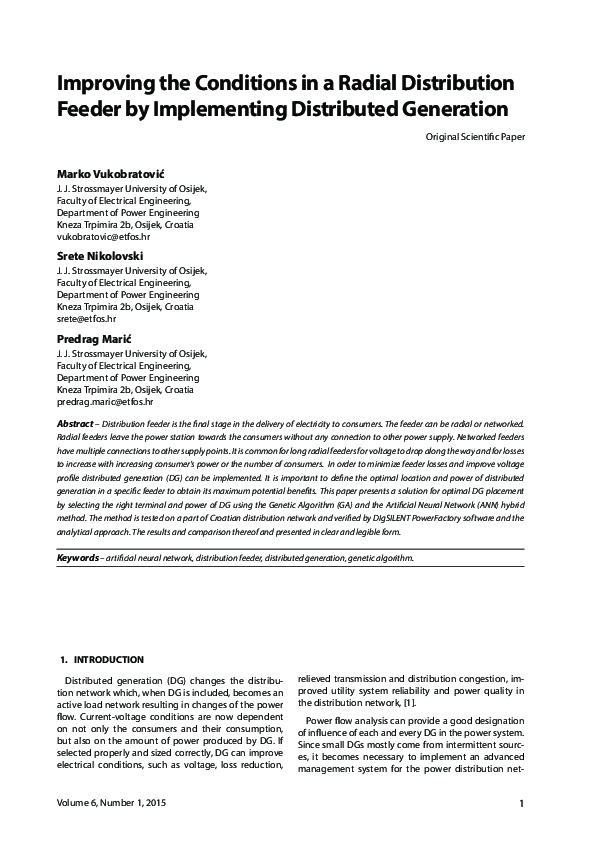 (PDF) Improving the Conditions in a Radial Distribution Feeder by Implementing Distributed ...