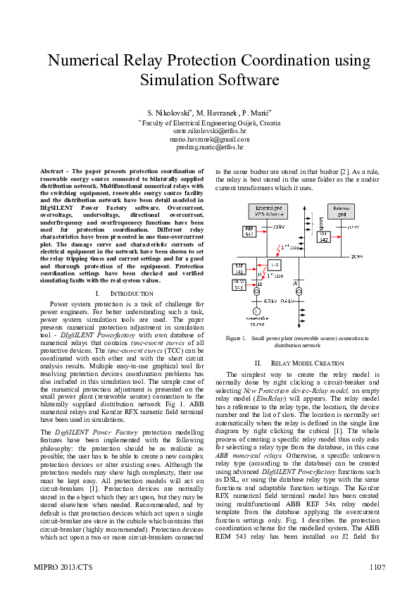 Pdf Numerical Relay Protection Coordination Using Simulation Software