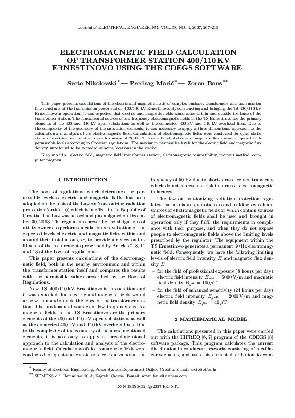 (PDF) Electromagnetic Field Calculation of Transformer Station 400/110 ...
