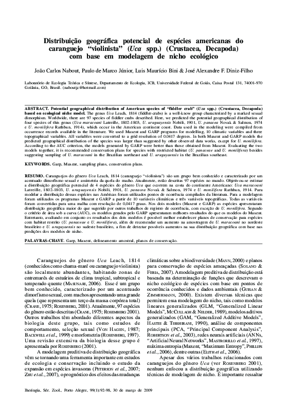 (PDF) Potential geographical distribution of American species of ...