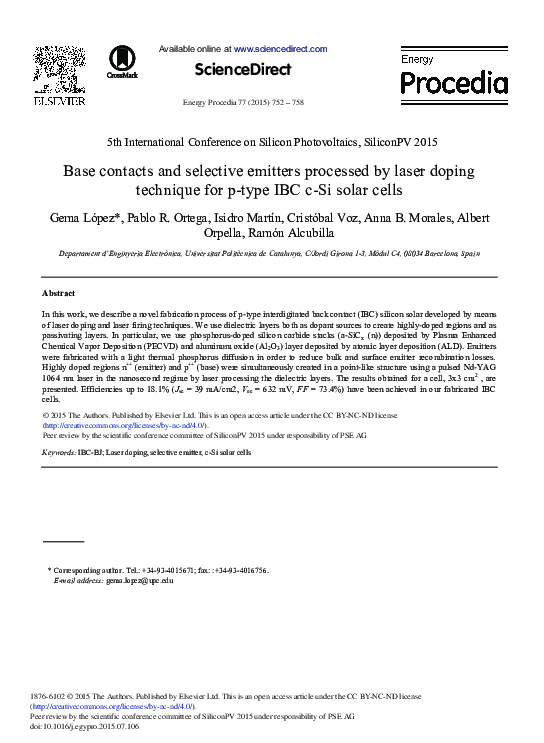 (PDF) Base contacts and selective emitters processed by laser doping ...