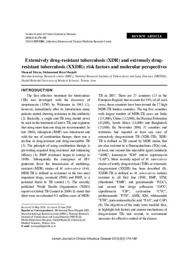 (PDF) Extensively drug-resistant tuberculosis (XDR) and extremely drug ...