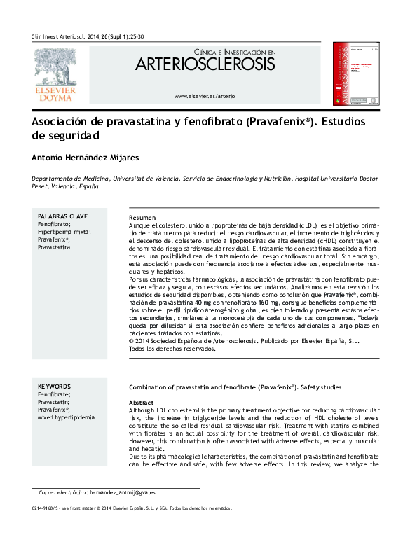 (PDF) Asociación de pravastatina y fenofibrato (Pravafenix®). Estudios ...