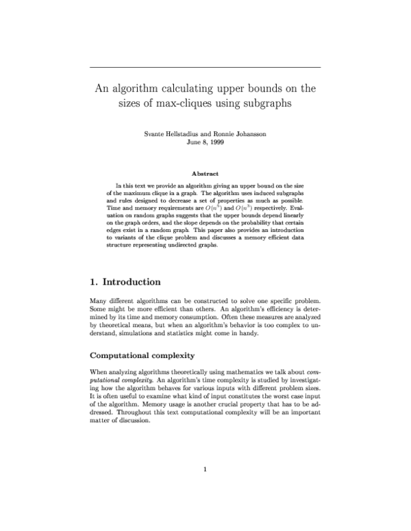 (PDF) An Algorithm Calculating Upper Bounds on the Sizes of Max-Cliques Using Subgraphs | Ronnie ...
