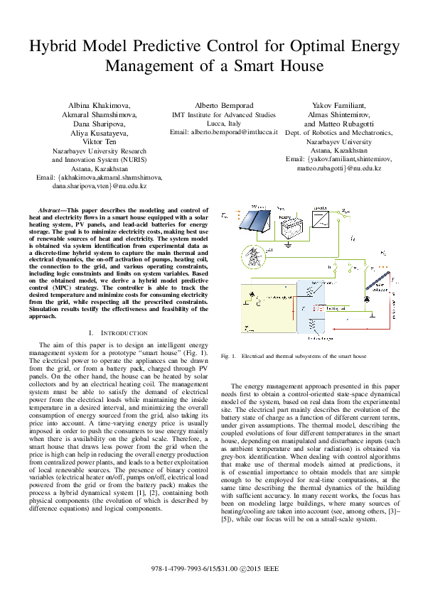 (PDF) Hybrid model predictive control for optimal energy management of a smart house