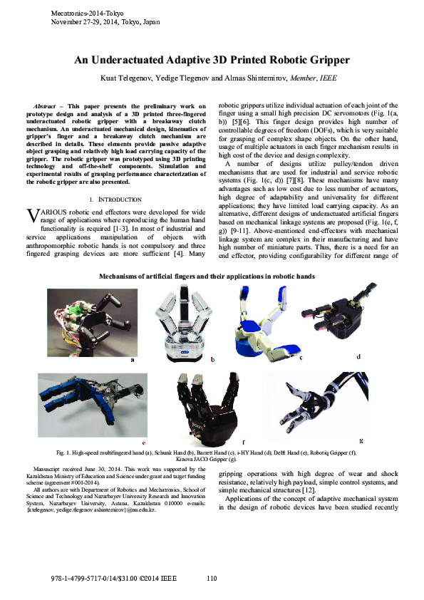 (PDF) An underactuated adaptive 3D printed robotic gripper