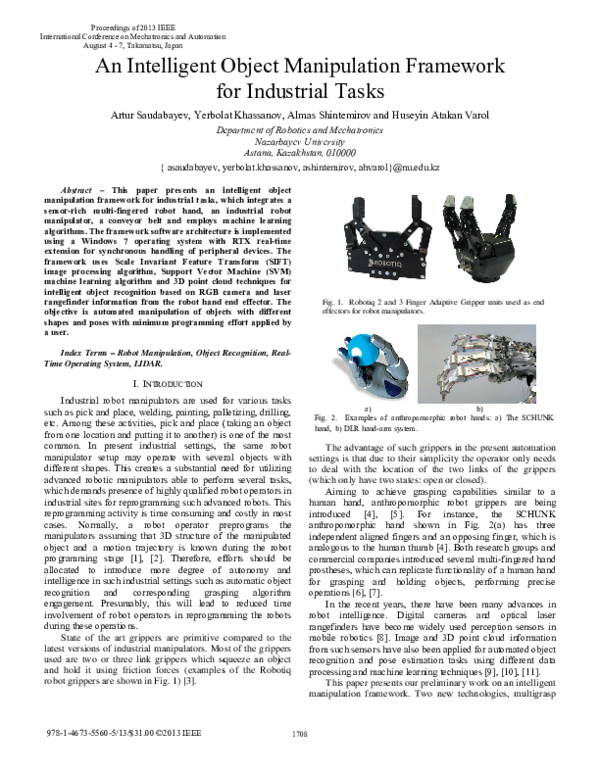 (PDF) An intelligent object manipulation framework for industrial tasks