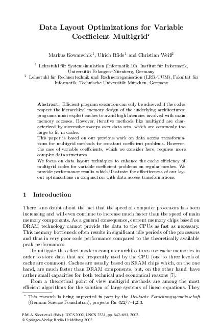 (PDF) Data Layout Optimizations for Variable Coefficient Multigrid