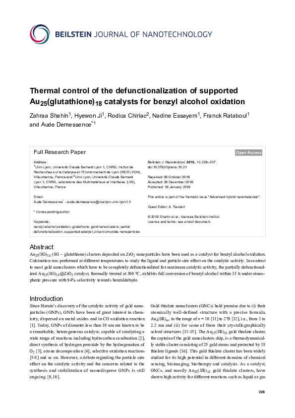 (PDF) Thermal control of the defunctionalization of supported Au25(glutathione)18 catalysts for ...