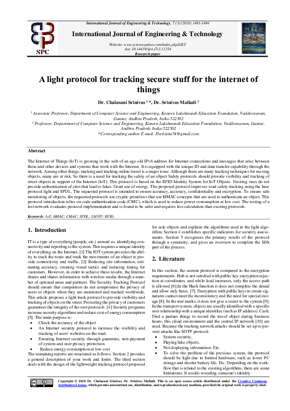 (PDF) A light protocol for tracking secure stuff for the internet of things