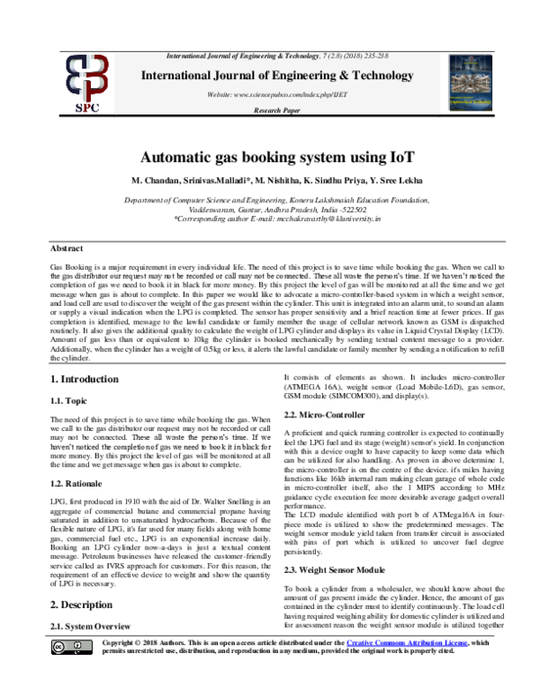 (PDF) Automatic gas booking systemusing IoT