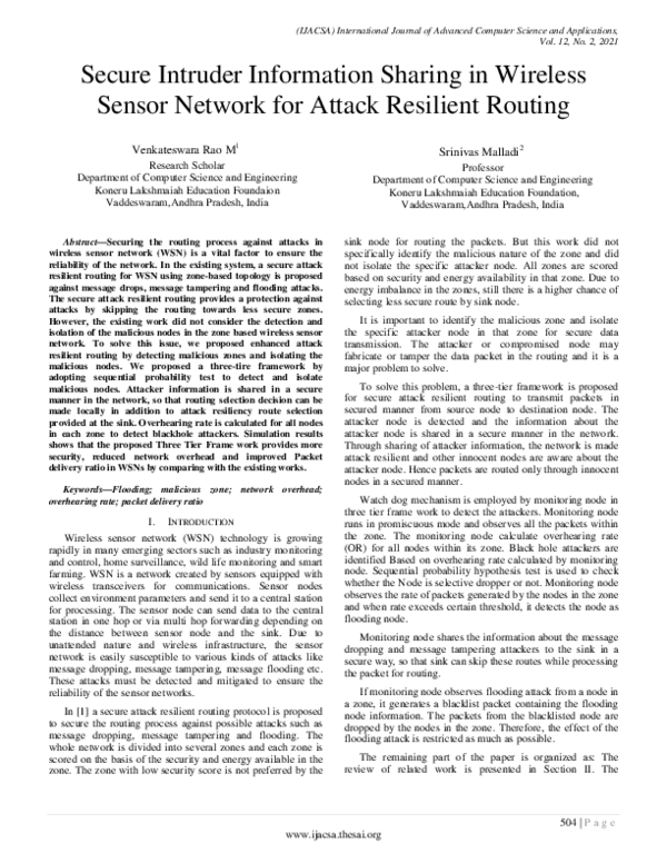 (PDF) Secure Intruder Information Sharing in Wireless Sensor Network for Attack Resilient Routing