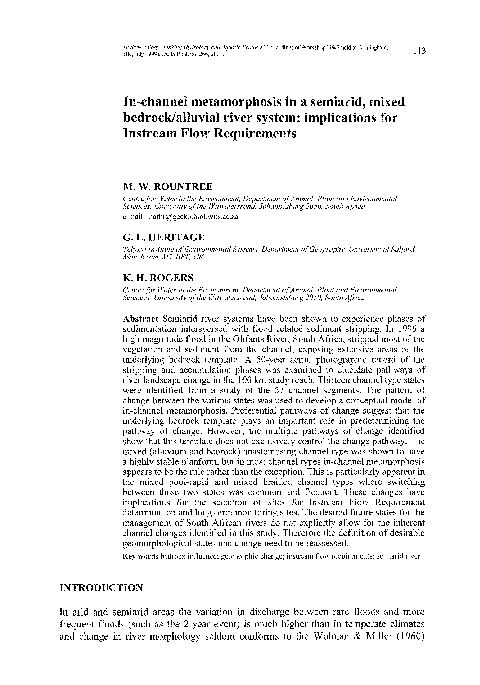 (PDF) In-channel metamorphosis in a semiarid, mixed bedrock/alluvial ...