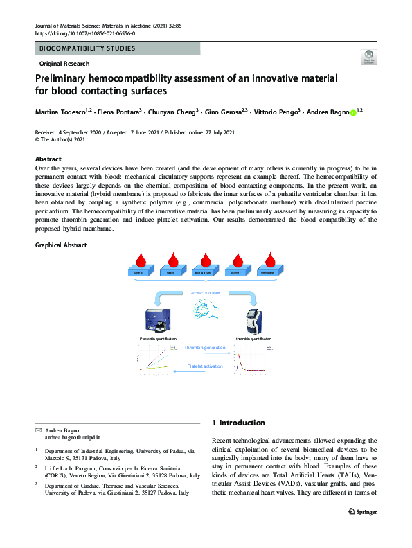 (PDF) Preliminary hemocompatibility assessment of an innovative ...