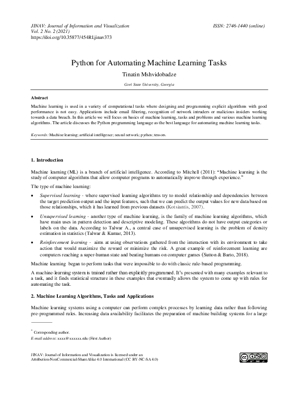 (PDF) Python for Automating Machine Learning Tasks (PDF) Python for Automating Machine Learning Tasks