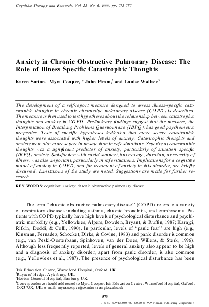 (PDF) Anxiety in chronic obstructive pulmonary disease: the role of ...