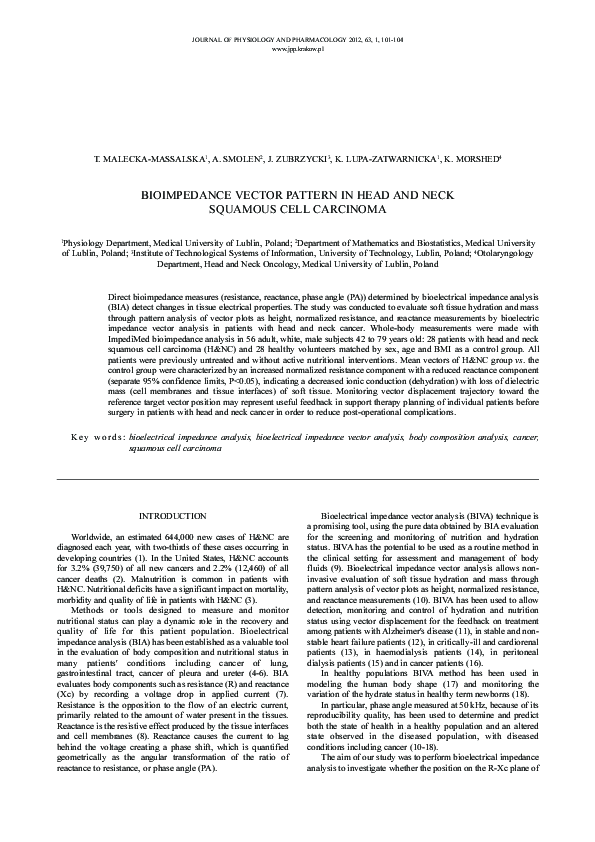 (PDF) Bioimpedance vector pattern in head and neck squamous cell ...