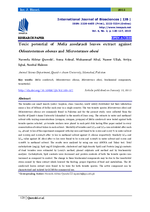 (PDF) Toxic potential of Melia azedarach leaves extract against ...