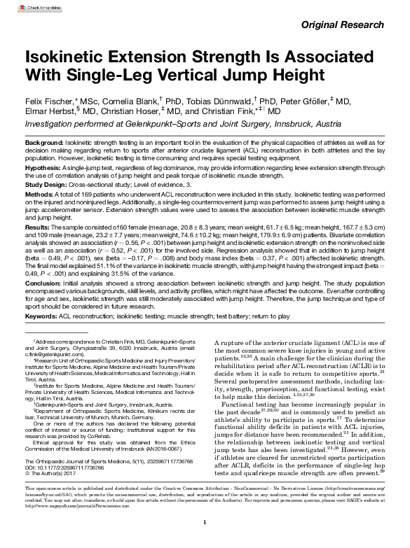(PDF) Isokinetic Extension Strength Is Associated With Single-Leg ...