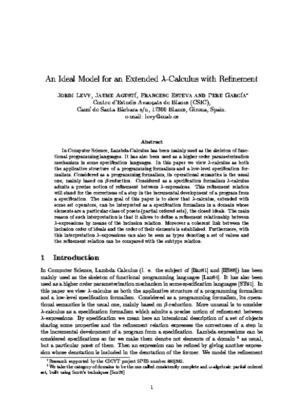 (PDF) An Ideal Model for an Extended Lambda-Calculus with Refinement