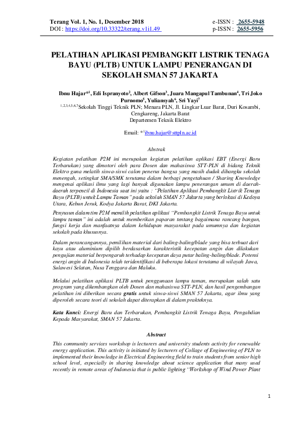 (PDF) Pelatihan Aplikasi Pembangkit Listrik Tenaga Bayu (PLTB) untuk ...