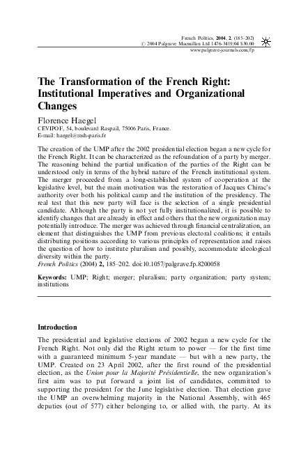 (PDF) The Transformation of the French Right: Institutional Imperatives ...