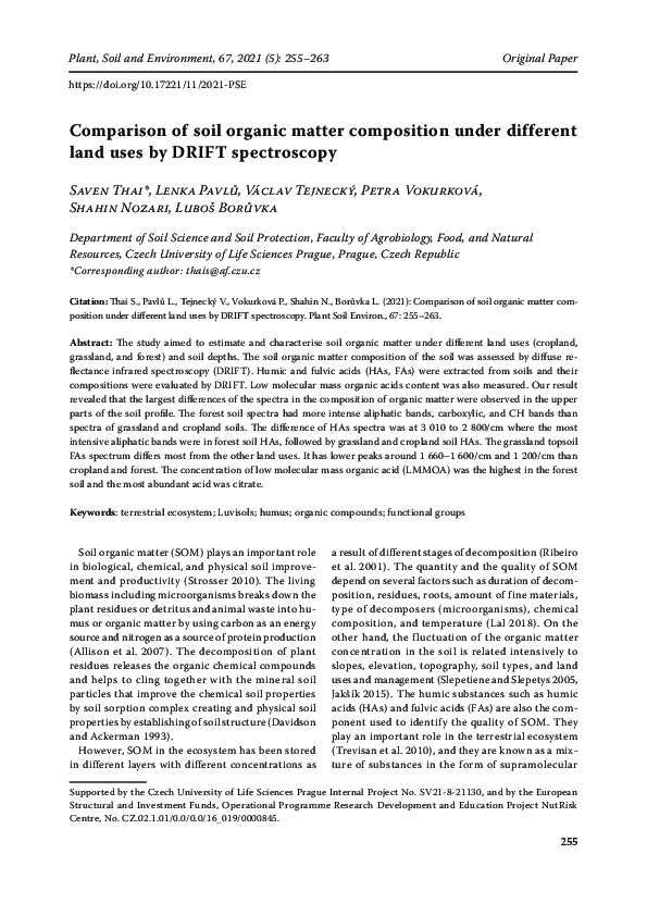 (PDF) Comparison of soil organic matter composition under different ...
