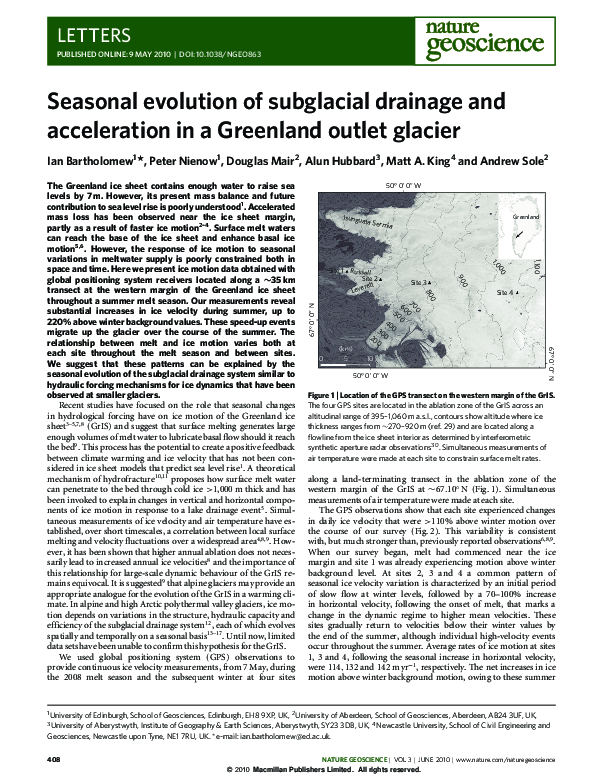 (PDF) Seasonal evolution of subglacial drainage and acceleration in a Greenland outlet glacier