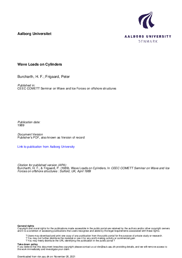 (PDF) Wave Loads on Cylinders