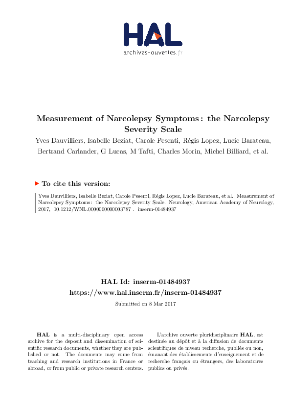 (PDF) Measurement of narcolepsy symptoms: the narcolepsy severity scale