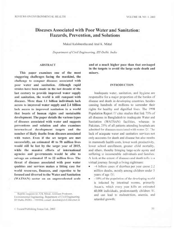 (PDF) Diseases Associated with Poor Water and Sanitation: Hazards ...