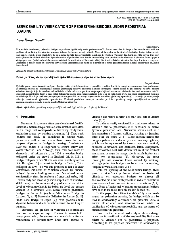 (PDF) Serviceability verification of pedestrian bridges under ...