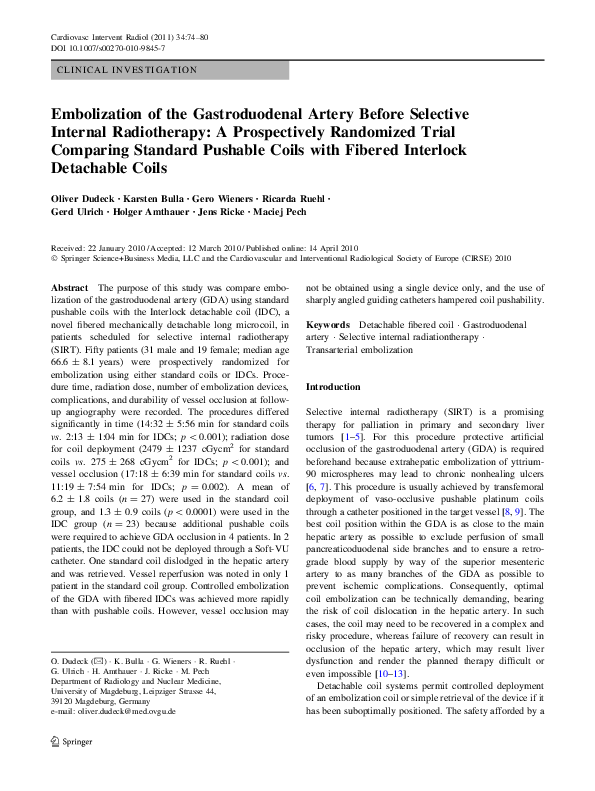 (PDF) Embolization of the Gastroduodenal Artery Before Selective ...