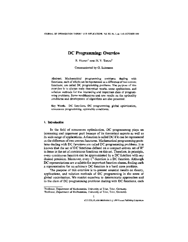 (PDF) DC Programming: Overview