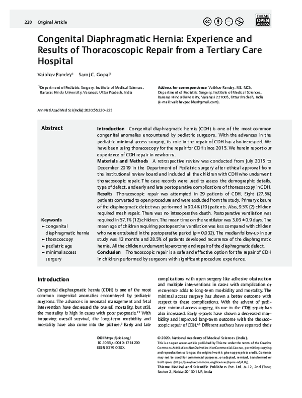 (PDF) Congenital Diaphragmatic Hernia: Experience and Results of ...