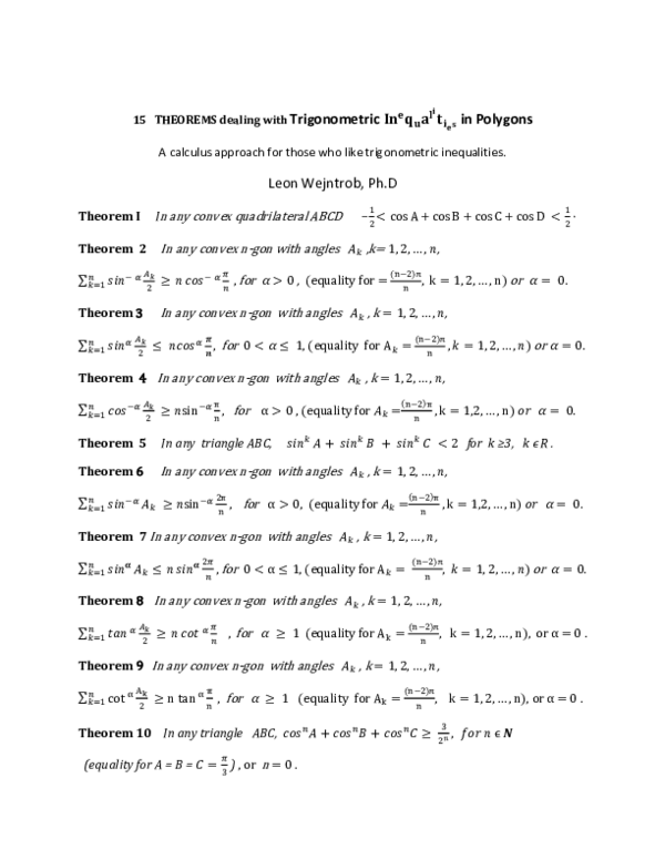 (PDF) Calculus Proofs for Trigonometric Inequalities