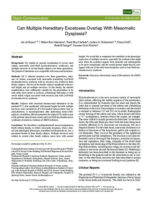 (PDF) Can Multiple Hereditary Exostoses Overlap With Mesomelic Dysplasia?