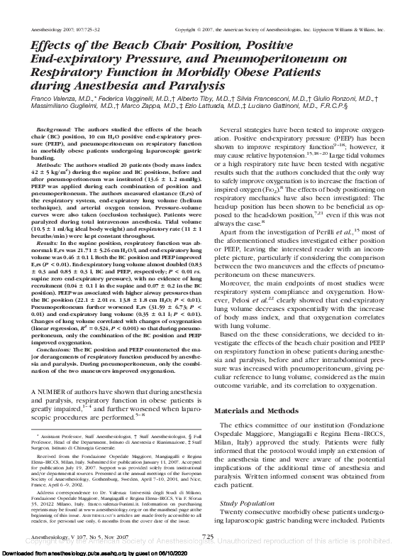 (PDF) Effects of the Beach Chair Position, Positive End-expiratory ...